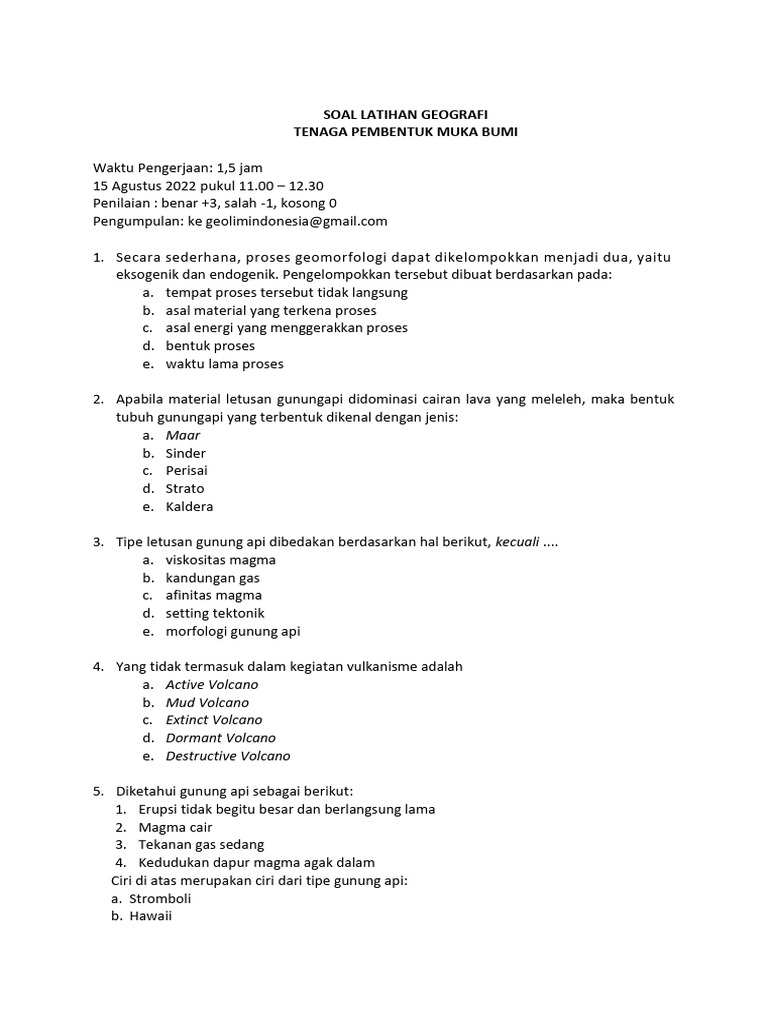 Soal Latihan Tenaga Pembentuk Muka Bumi | PDF