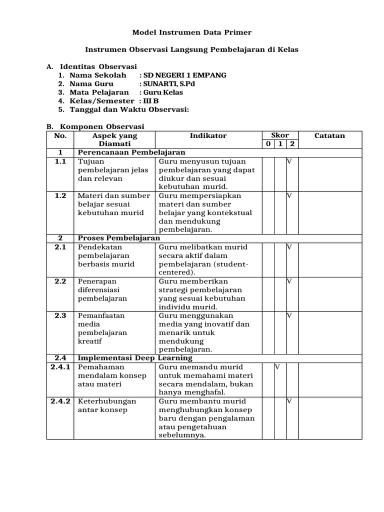 LEMBAR OBSERVASI KELAS | PDF