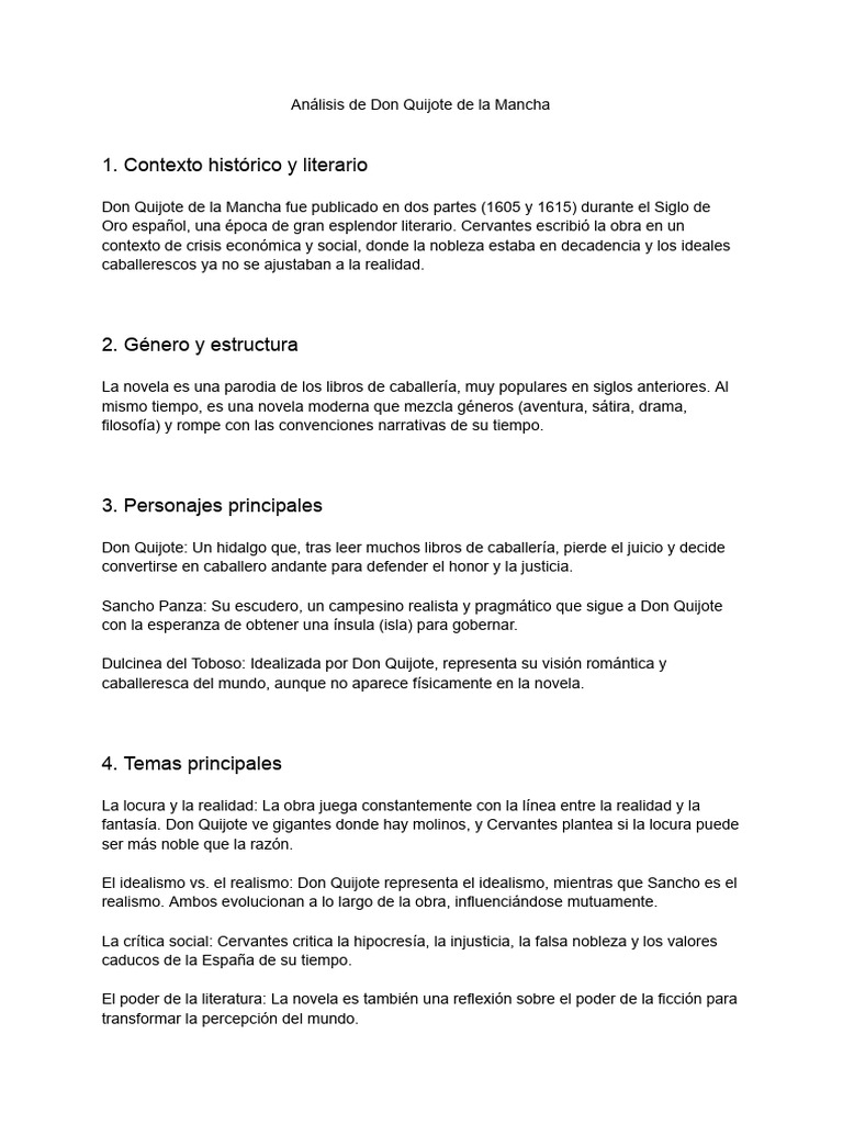 Análisis de Don Quijote de La Mancha | PDF