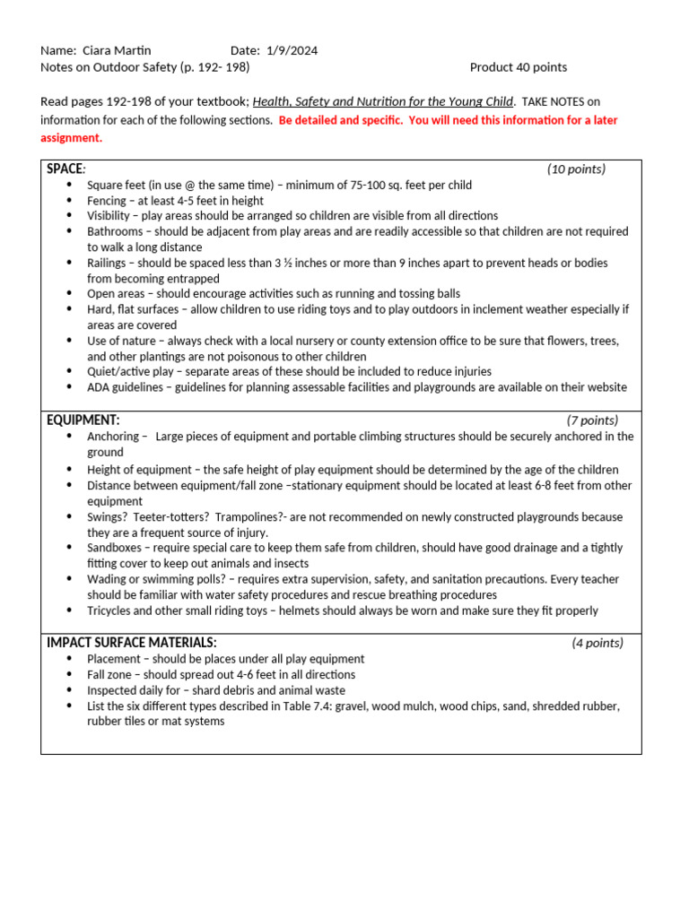 Outdoor Safety HW | PDF | Playground