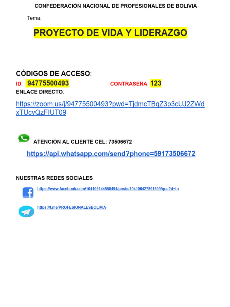 Cod. Zoom - Proyecto de Vida y Liderazgo | PDF