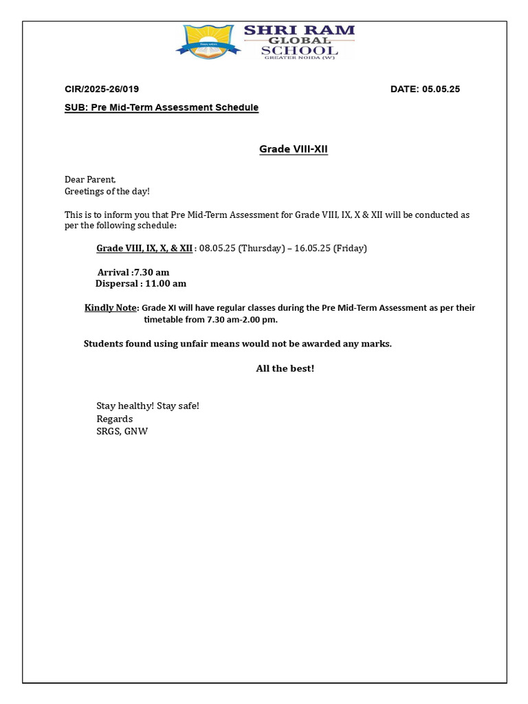 Circular 019, SENIOR Pre Mid Term Assessment | PDF