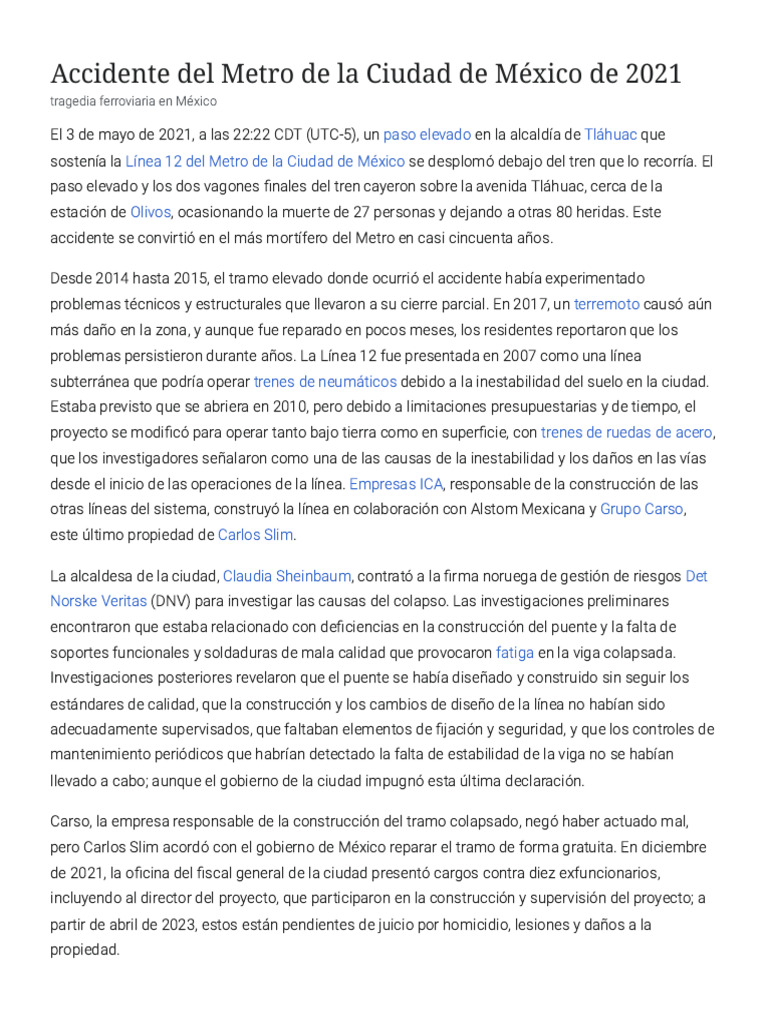 Accidente mortal del Metro CDMX 2021 | PDF