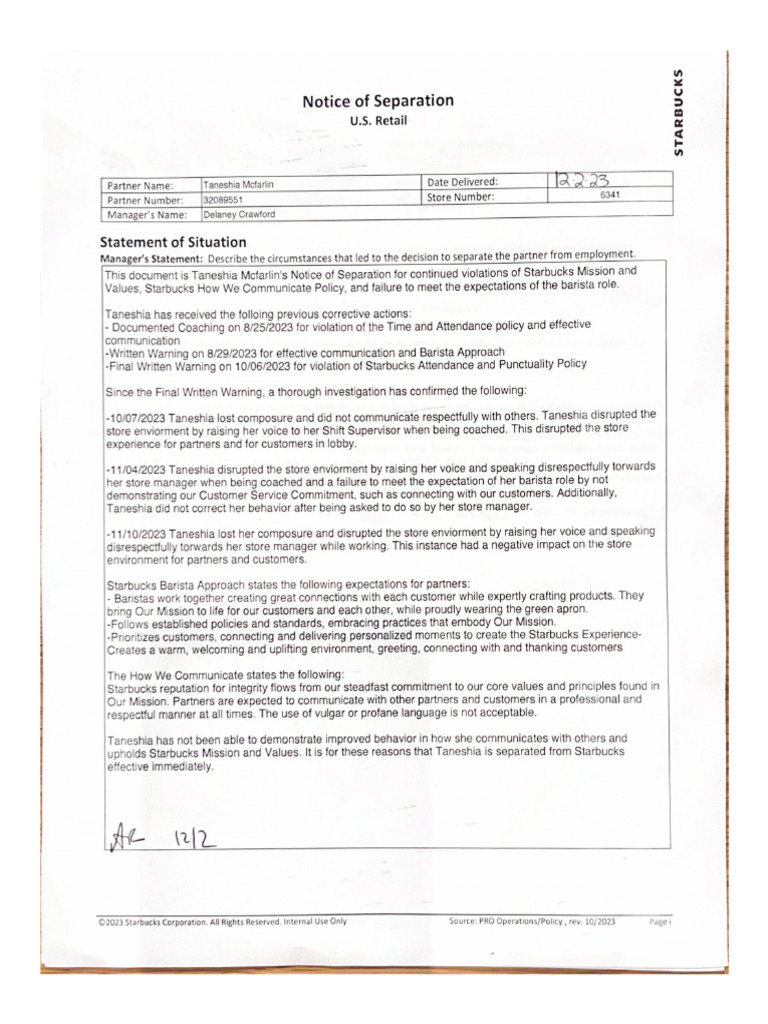 Notice of Separation | PDF