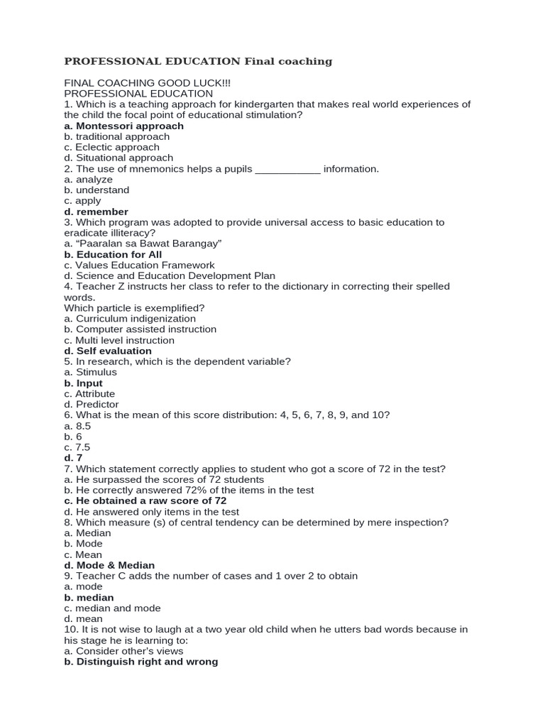 FINAL COACHING Prof Ed | PDF | Behavioural Sciences | Cognitive Science