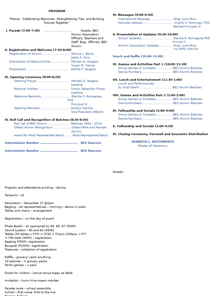 First Grand Alumni Homecoming Program | PDF