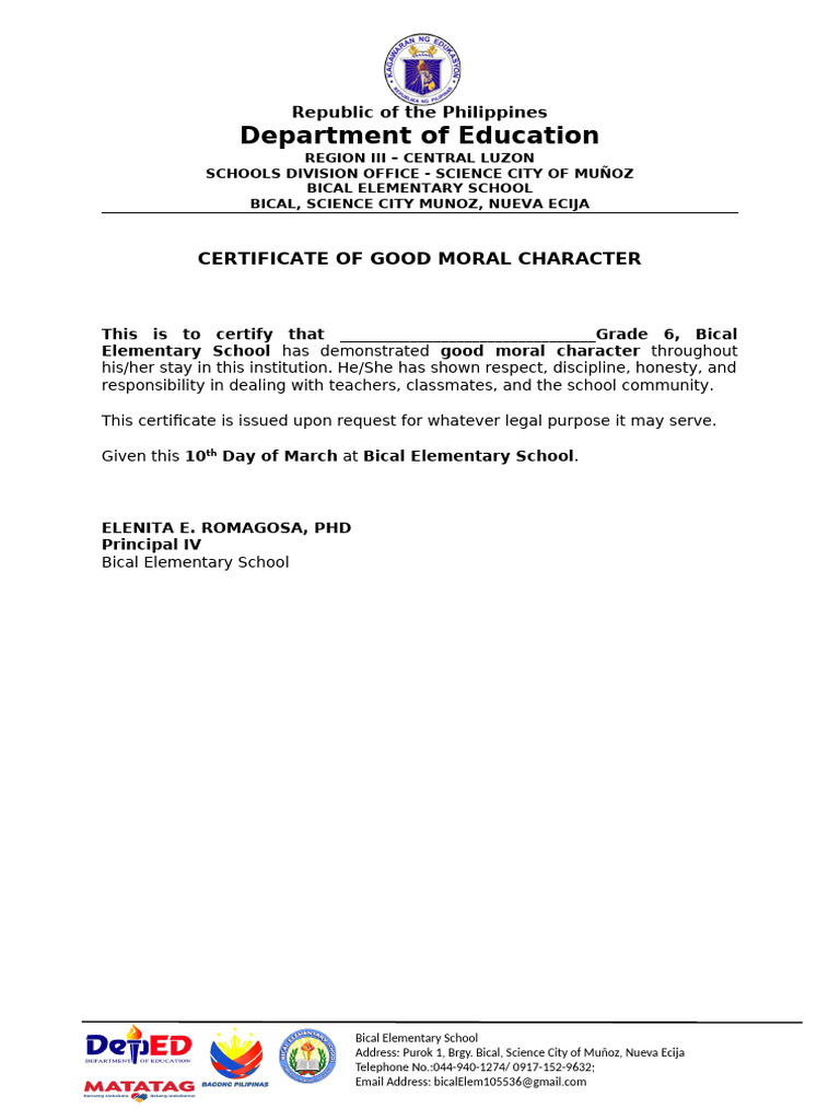 Bical Elementary School Certificates | PDF | Behavior Modification ...