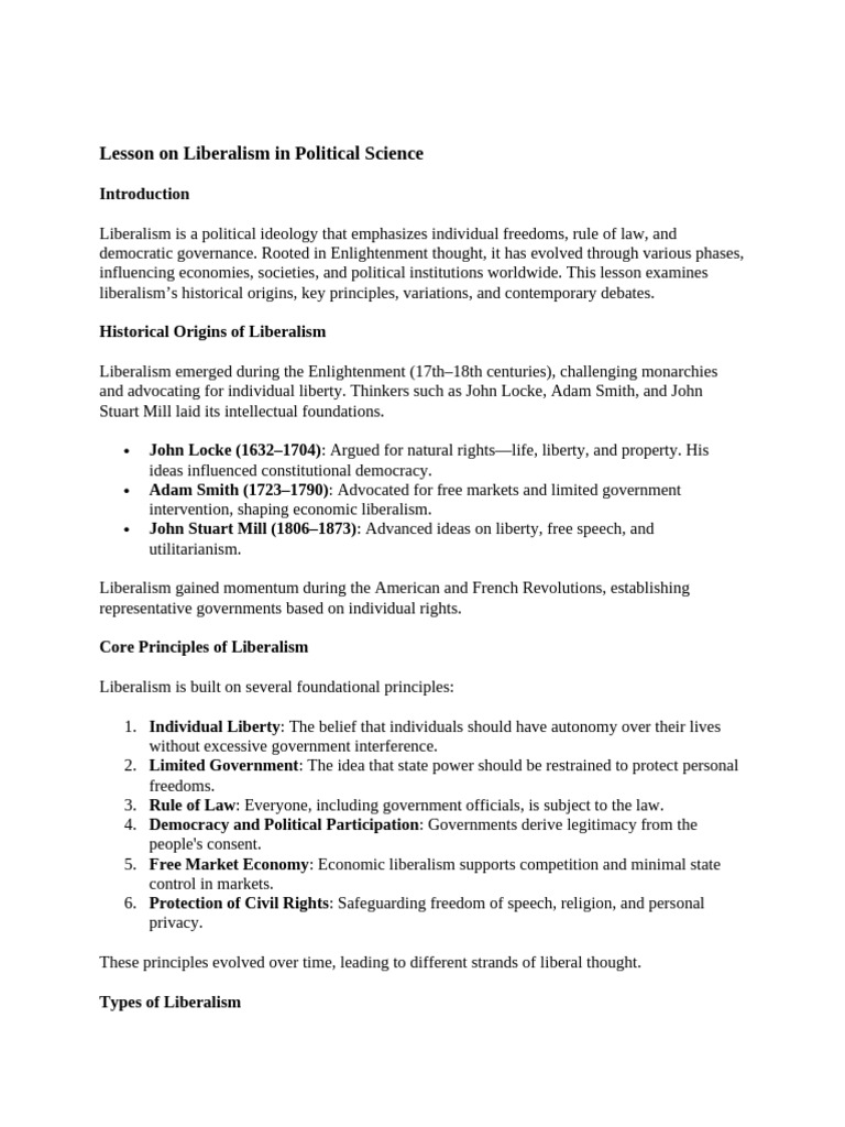 Lesson on Liberalism in Political Science | PDF | Liberalism | Democracy