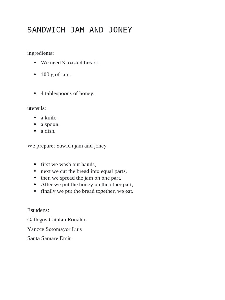 IngredientsWe Need 3 Toasted Breads | PDF