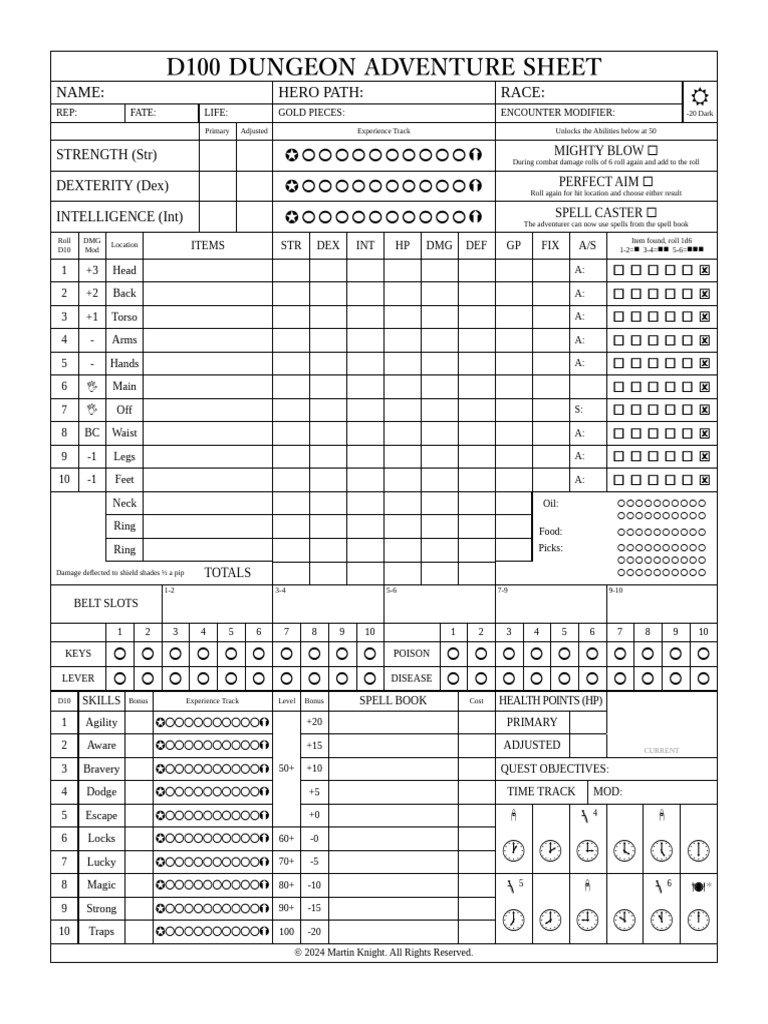 D100 Dungeon Character Sheets V3.4 | PDF | Role Playing Games | Fantasy ...