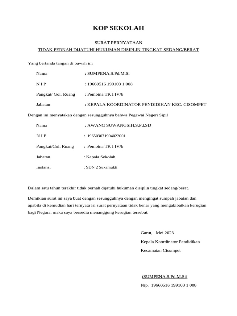 Surat Pernyataan Hukdis | PDF