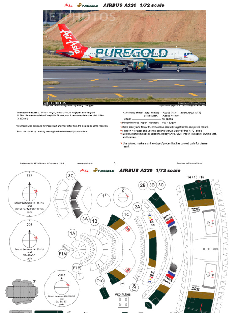 AirAsia A320 Papercraft Instructions | PDF | Printing Materials | Paper