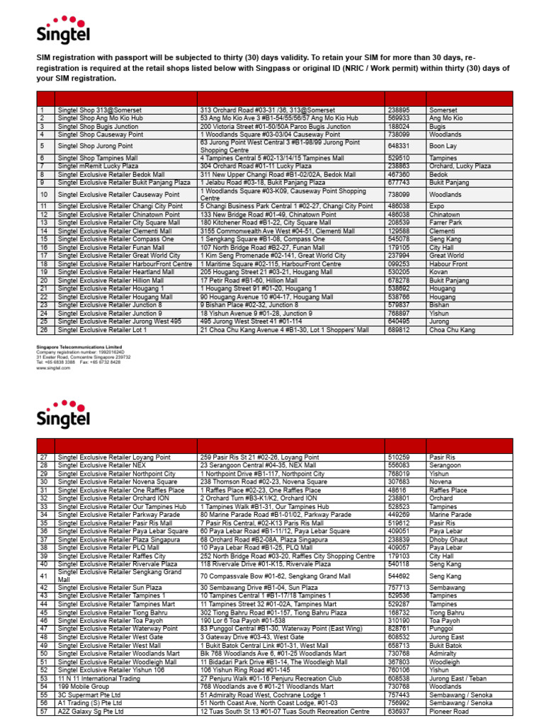 Sim Reregistration Retailers | PDF | Economy Of Asia | Singapore