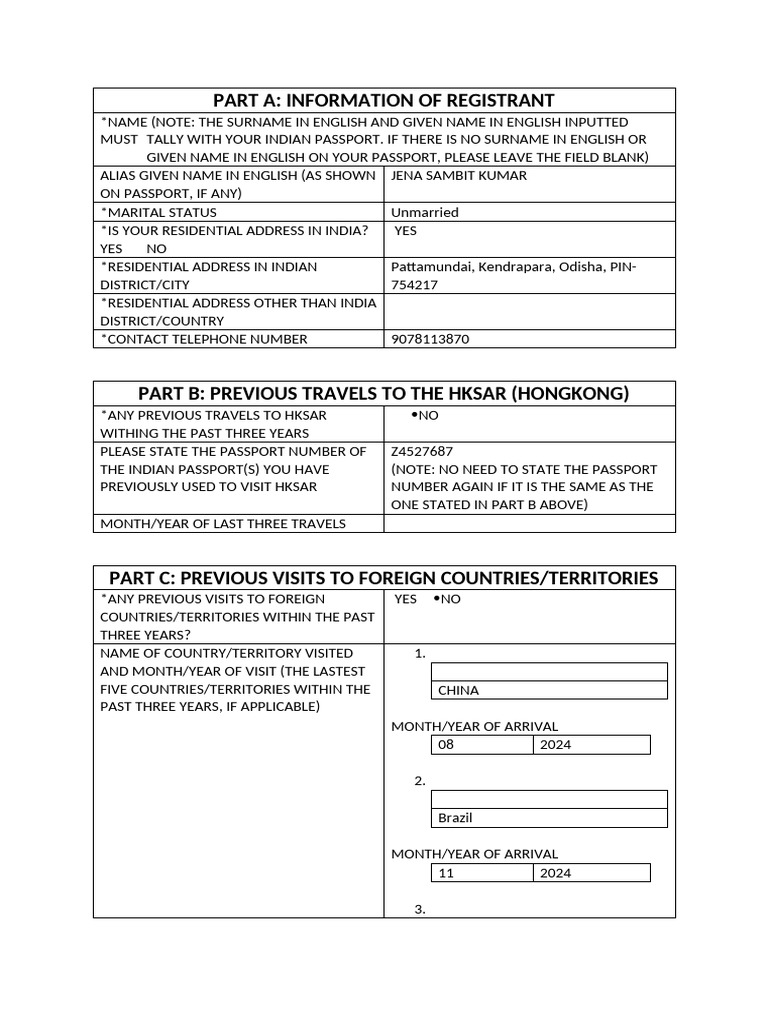 Hongkong Pre Registration Details | PDF | Passport | Hong Kong