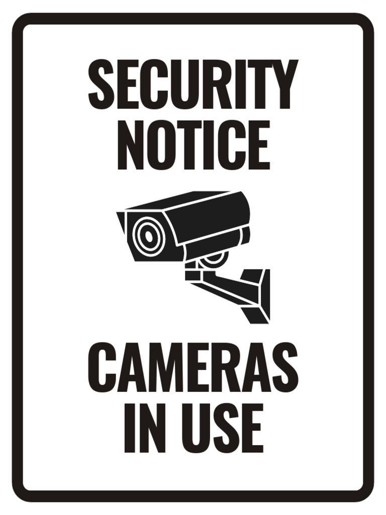 Black and White Simple Minimalist Security Camera Warning Sign Poster | PDF