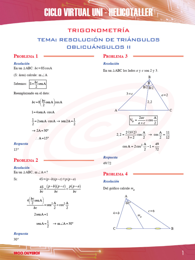 4 - Trig - 5° UNI - Cap27 - Taller - 21 | PDF | Geometría triangular | Geometría Elemental