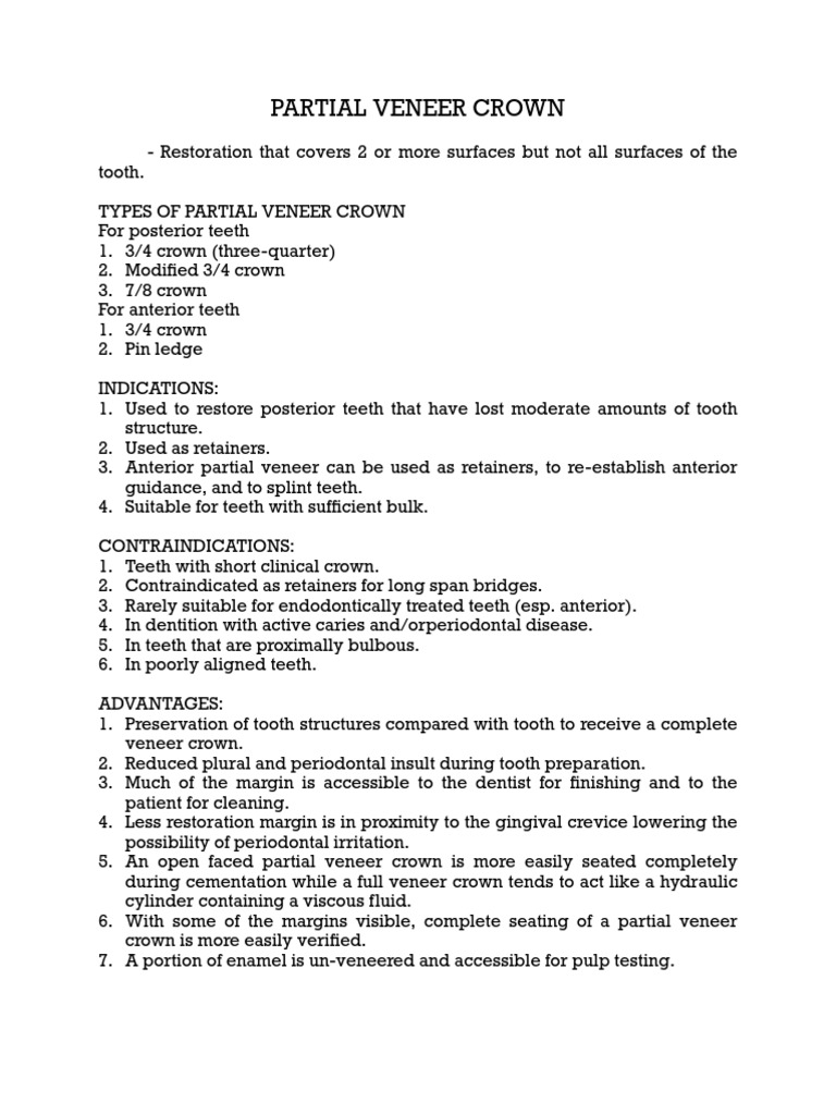 9 Partial Veneer Crown 2 | PDF | Tooth | Dental Anatomy