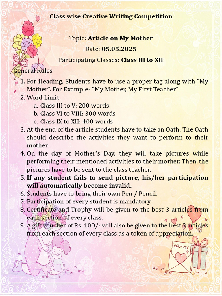 Class Wise Creative Writing Competition 1 | PDF