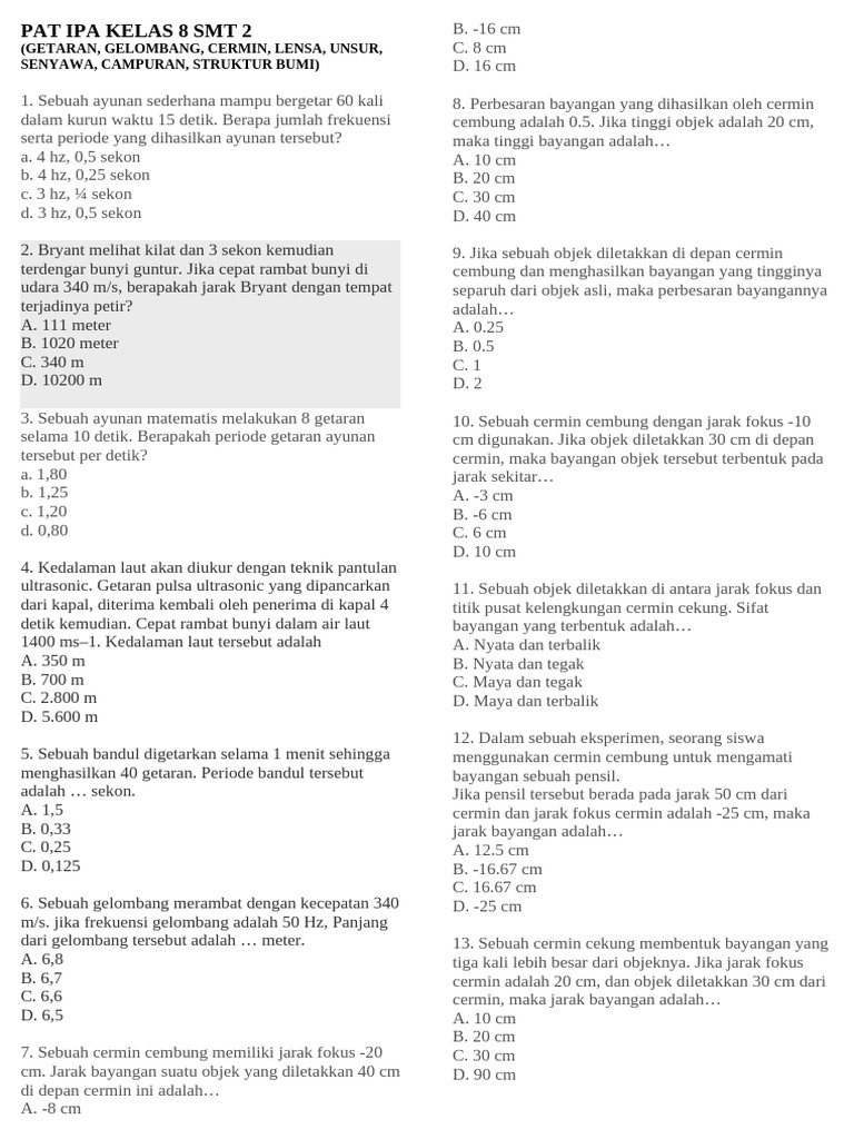 Pat Ipa Kelas 8 SMT 2 (SMPN 16) | PDF