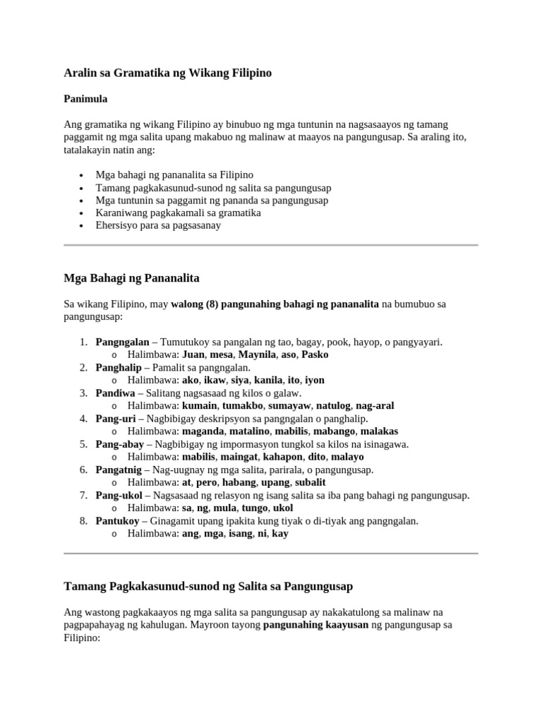 Aralin Sa Gramatika NG Wikang Filipino | PDF