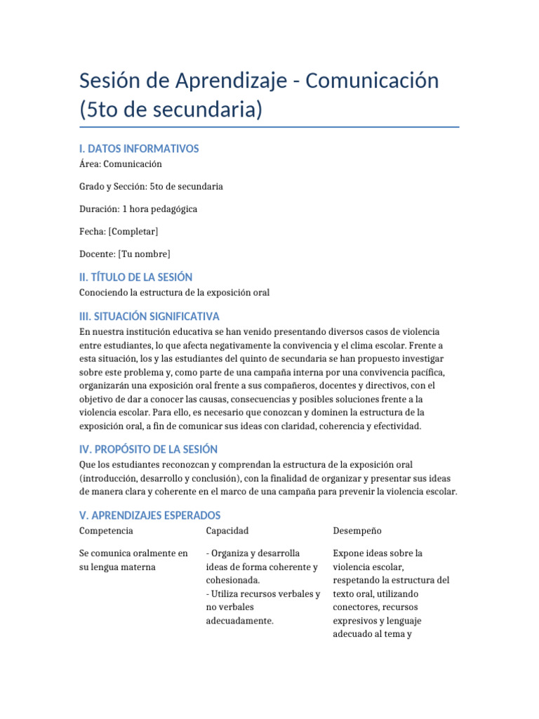 Sesion de Aprendizaje Comunicacion 5to | PDF | Comunicación | Aprendizaje