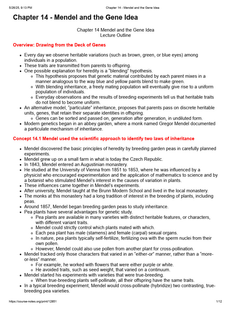 Chapter 14 - Mendel and The Gene Idea | PDF | Dominance (Genetics) | Zygosity