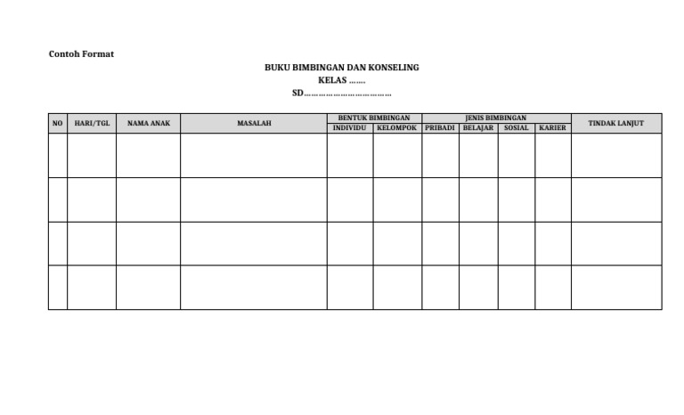 Contoh Format Bimbingan Konseling | PDF