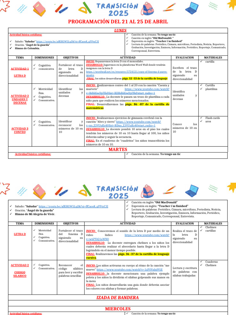 Programcion Del 21 Al 25 de Abril Transicion | PDF | Comunicación ...