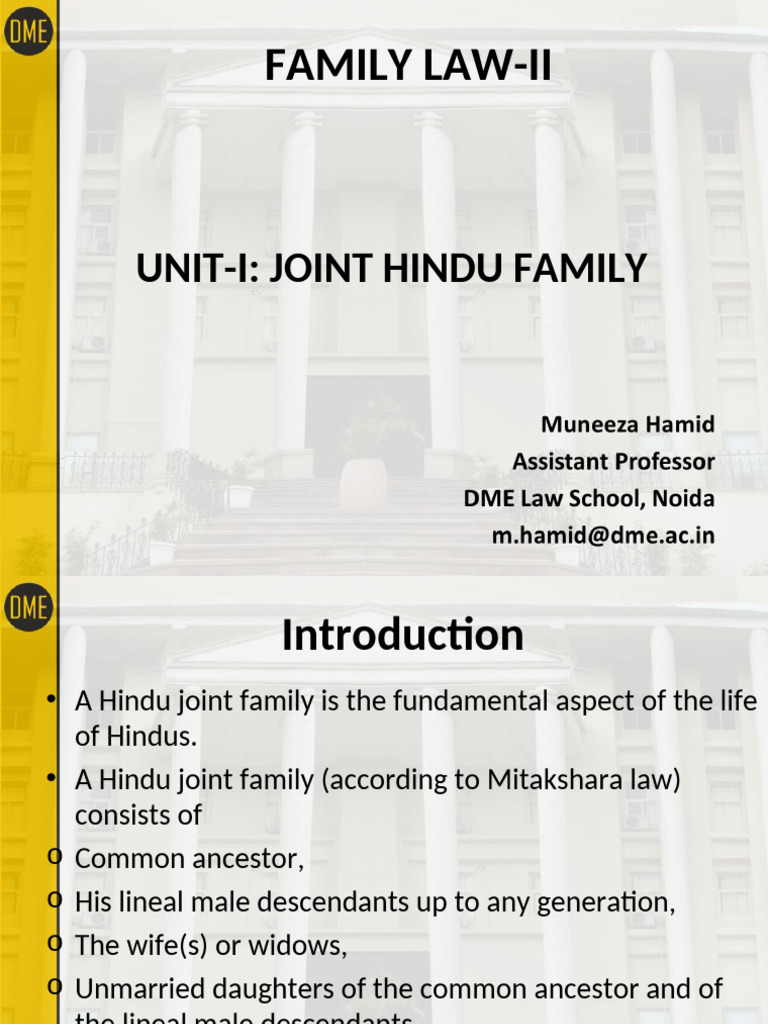 Overview of Joint Hindu Family Law | PDF | Property | Private Law