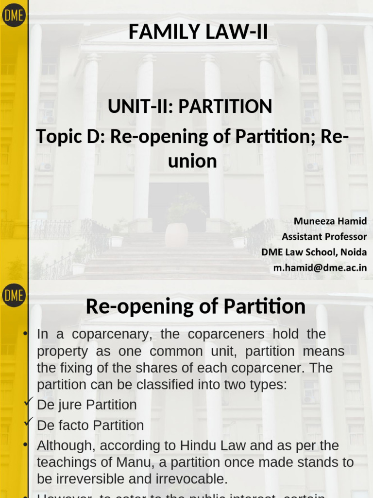 Reopening and Reunion in Hindu Partition | PDF | Private Law | Justice