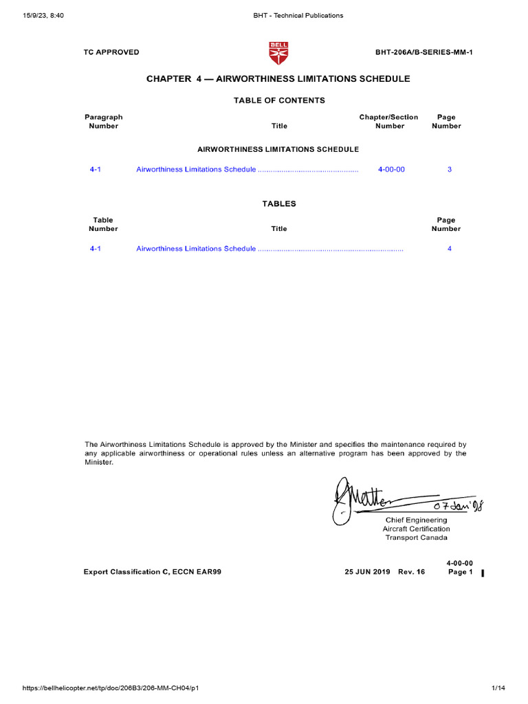 Cap. 4 Airworthiness Limitations Schedule | PDF