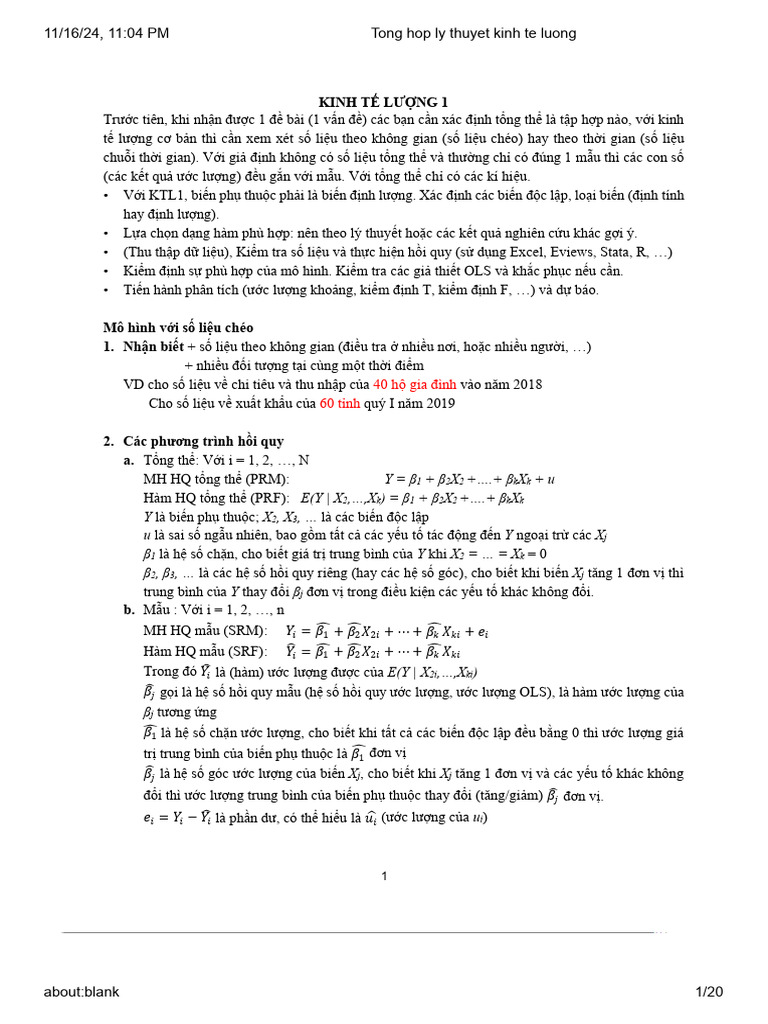Tong Hop Ly Thuyet Kinh Te Luong | PDF