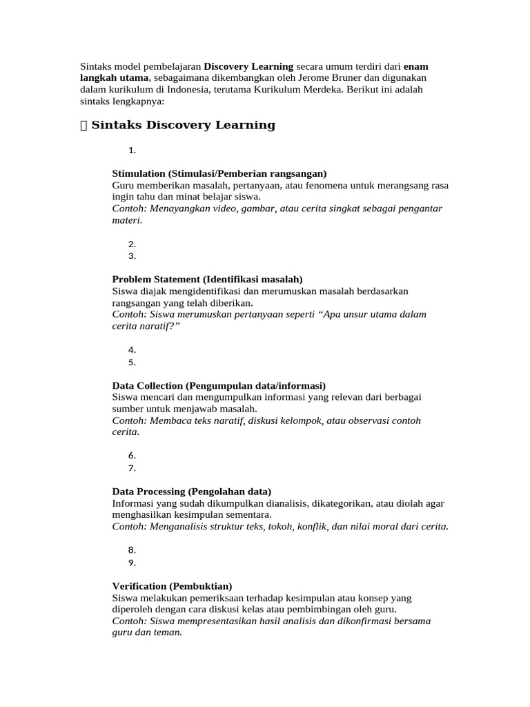 Sintaks Model Pembelajaran Discovery Learning | PDF