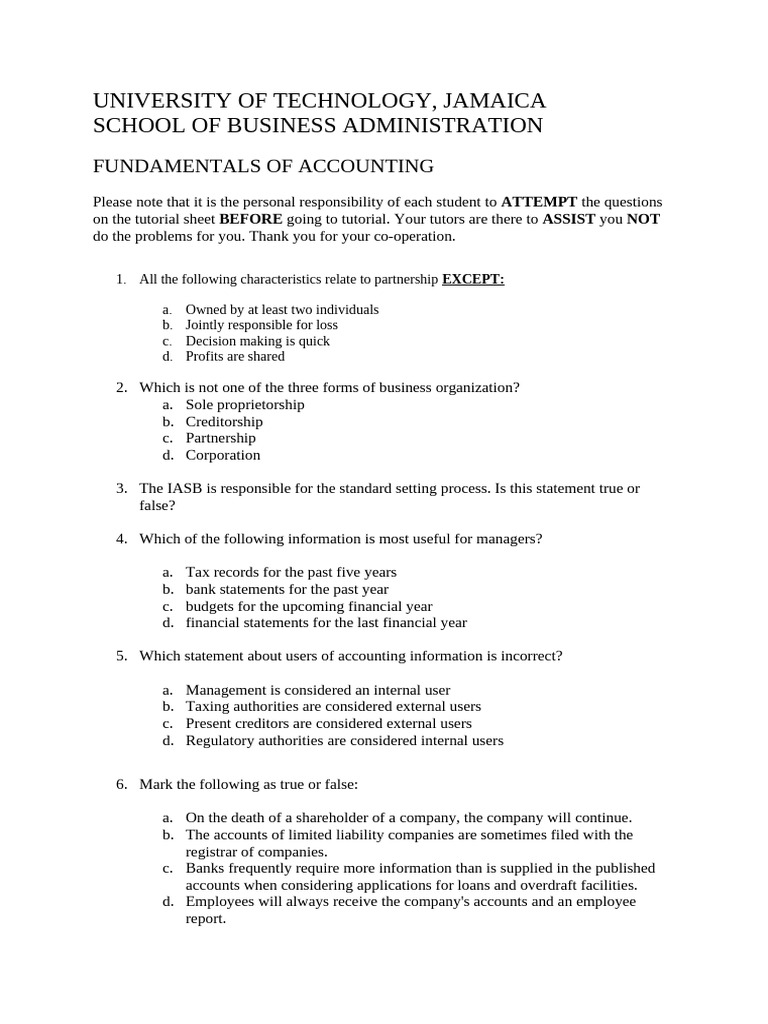 Tutorial Sheet 1 Context and Purpose of Financial Reporting | PDF ...