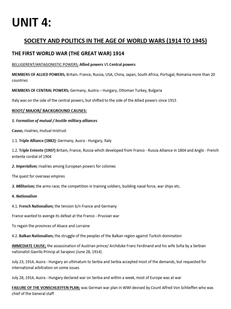 History Handout On Unit Four Grade 10 | PDF | Fascism | Allies Of World ...