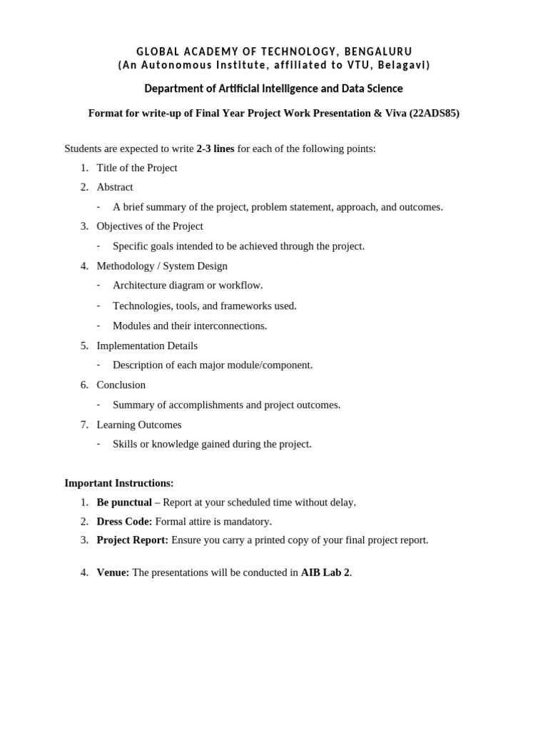 Format For Writeup Project Work (22ADS83) | PDF