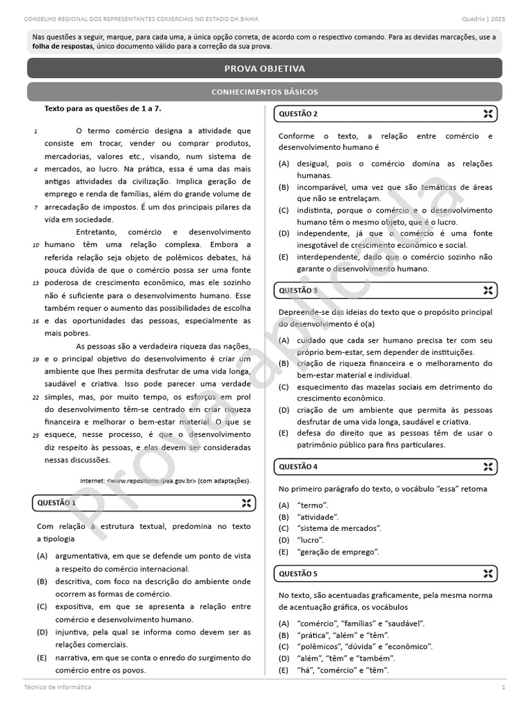 207_Tecnico_Informatica_QUADRIX_concurso_2025_CORE-BA | PDF | Rede de ...