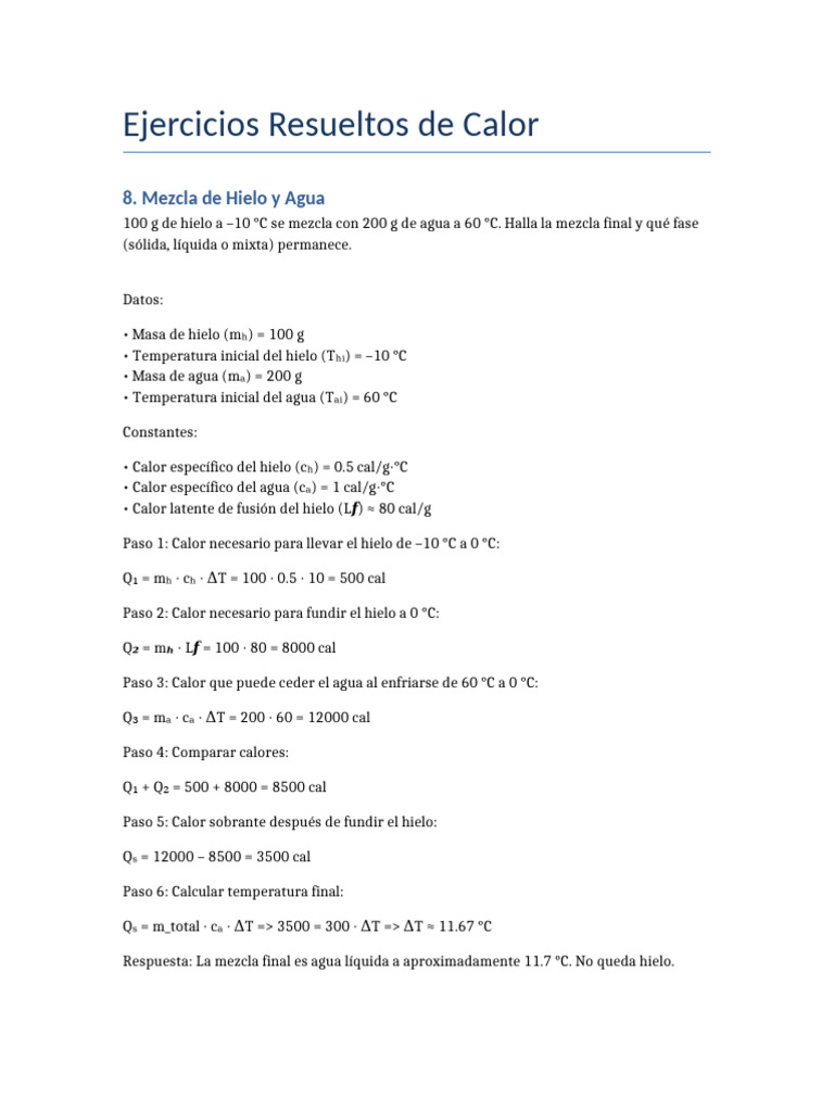 Calor Ejercicios Resueltos | PDF