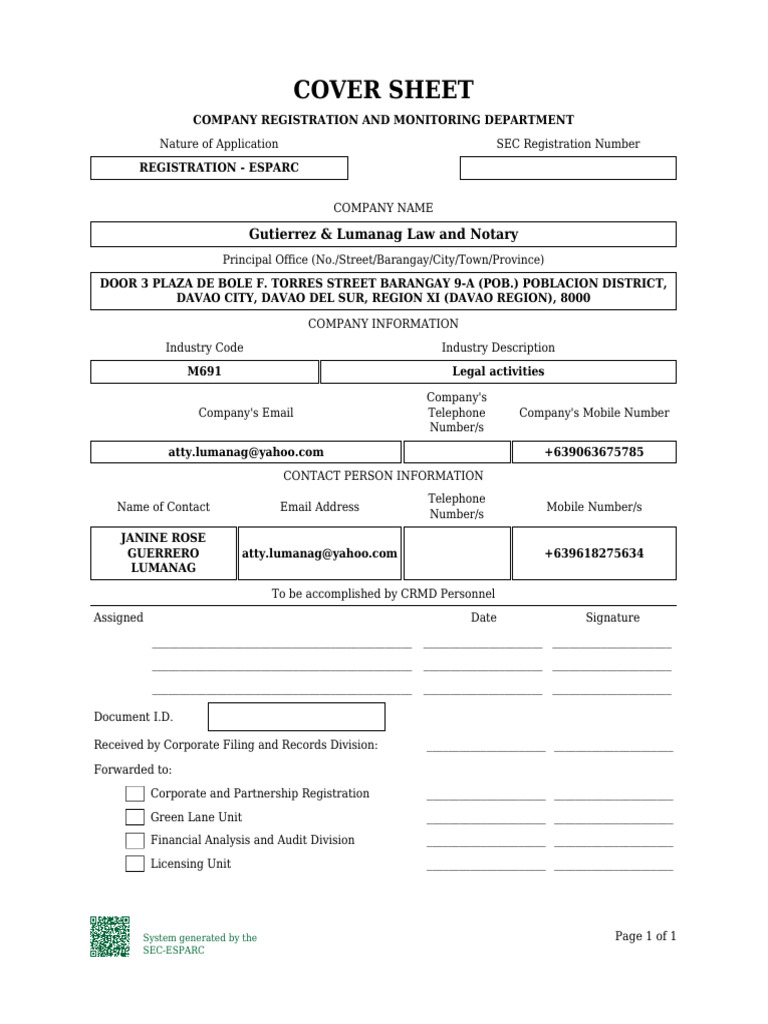 Cover Sheet | PDF
