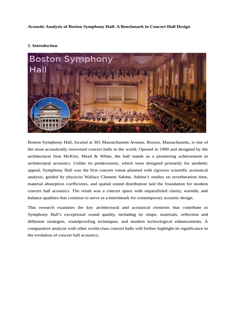 Boston Symphony Hall Acoustic Excellence | PDF | Acoustics | Classical ...