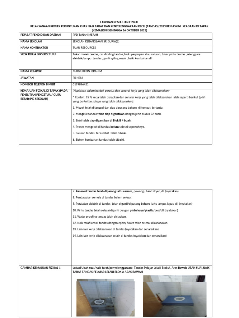 Laporan Penyelenggaraan Tandas ss2 | PDF