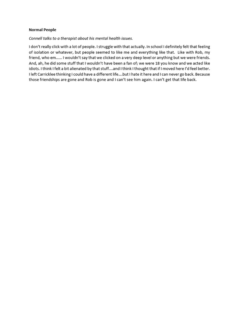 Connell's Therapy Monologue on Isolation | PDF