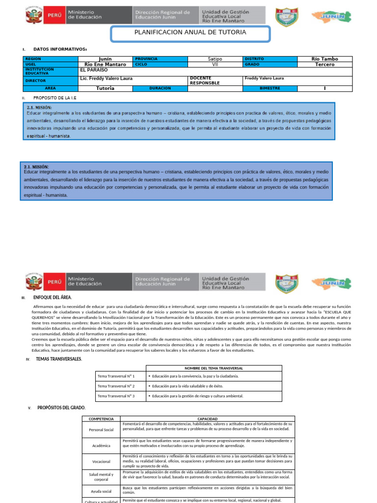 PROGRAMACIÓN 3° TUTORIA | PDF | Evaluación | Salud mental