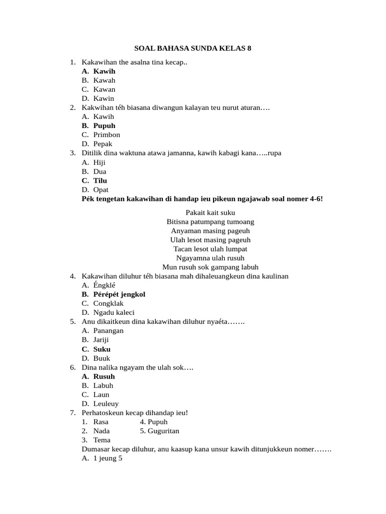 Soal Bahasa Sunda Kelas 8 | PDF