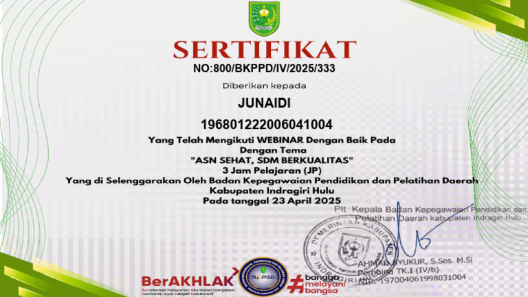 Sertifikat JUNAIDI | PDF