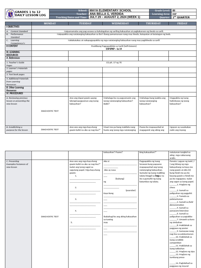 DLL - Esp 3 - Q1 - W1 | PDF