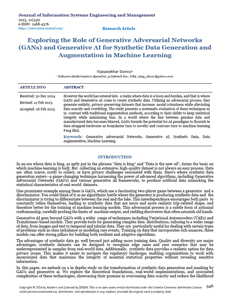 Exploring The Role of Generative Adversarial Networks (Gans) and Generative Ai For Synthetic ...