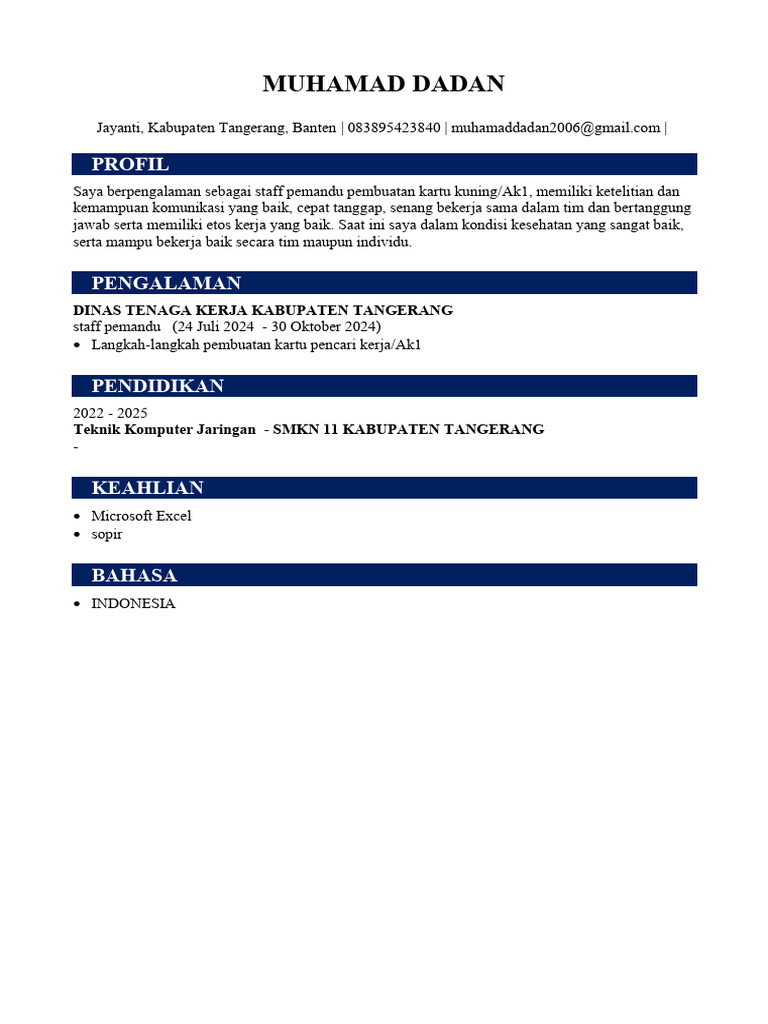 CV.muhamad Dadan | PDF