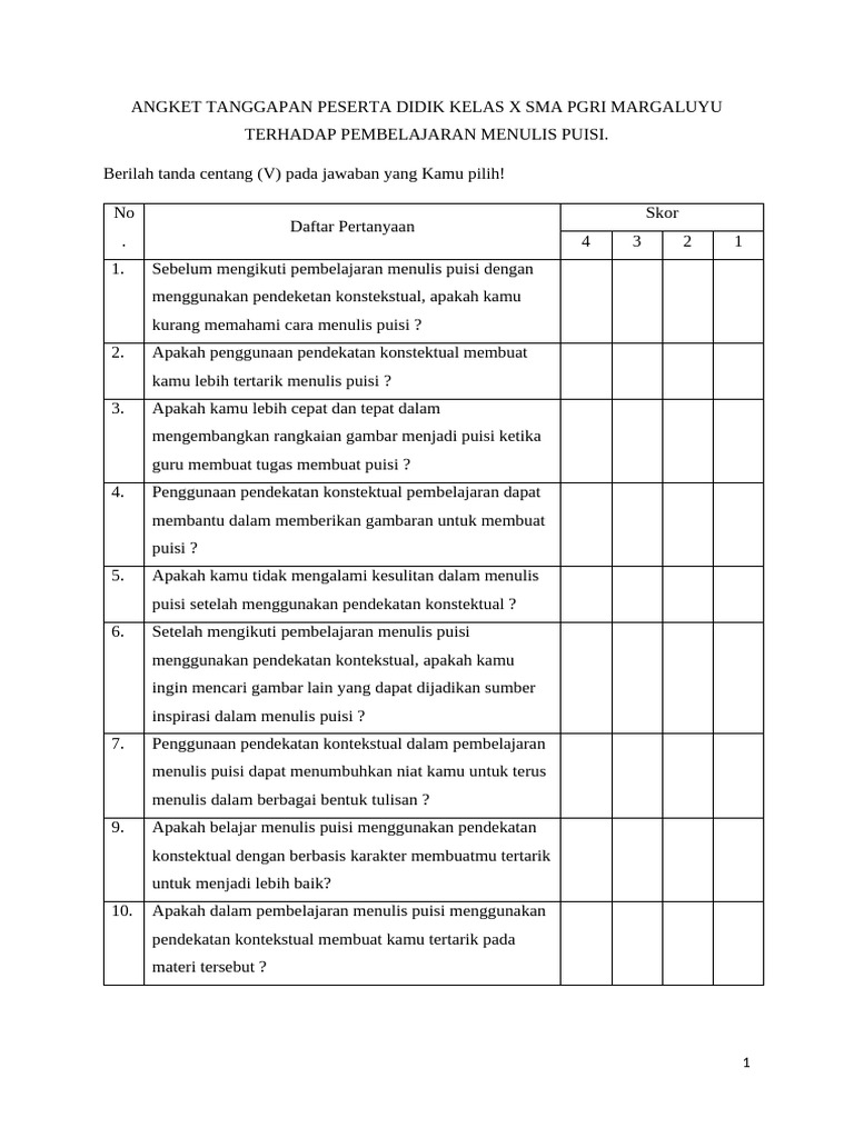 Angket Dan Lembar Observasi Siswa Dan Guru | PDF