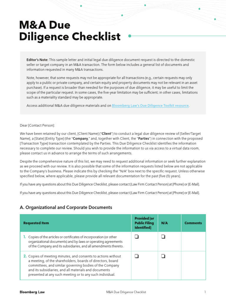 Acquisition DD Checklist | PDF | Securities (Finance) | Mergers And ...